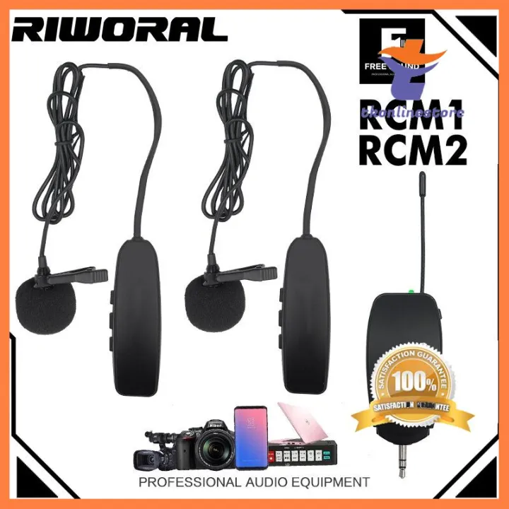 คุณภาพดี RIWORAL RCM2 ไมโครโฟนไร้สายแบบหนีบเสื้อ （สายไฟหนึ่งเมตร）วางได้ ...