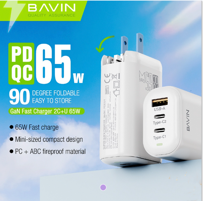 BAVIN PC835 65W Triple Output Super Fast Charging Universal Power GaN ...