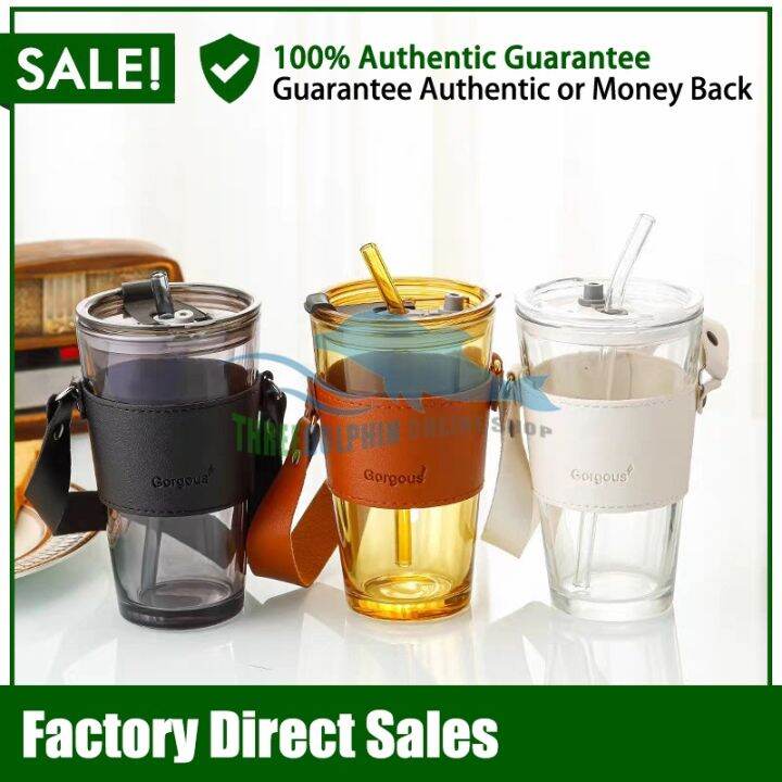 TH 450ML Glass Straw Cup Cute Minimalist Coffee Glass Tumbler Water ...