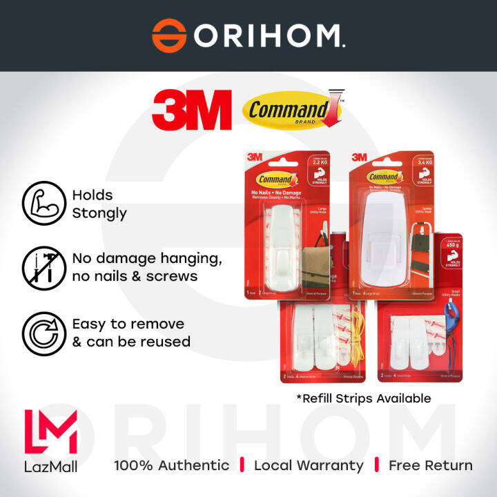 3M COMMAND Utility Hooks Strong Adhesive Removable Wall Hanging Hook No ...