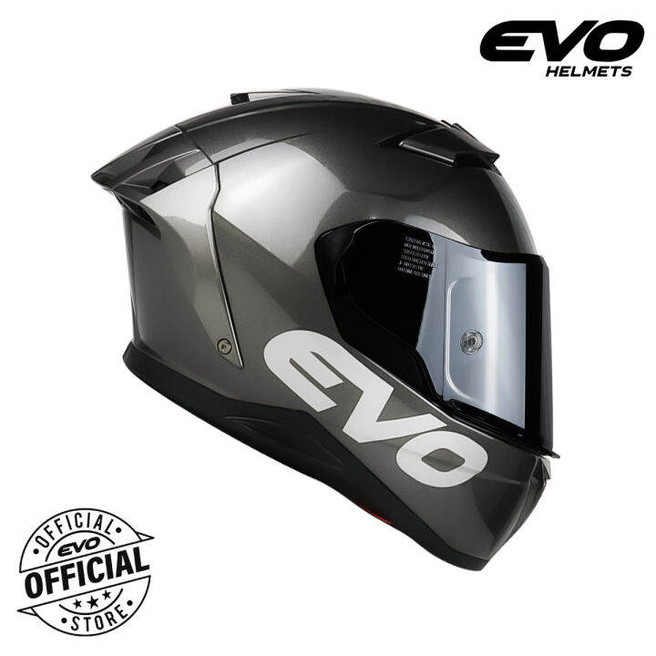 EVO XT-300 Plain Glossy Titanium Dual Visor Full Face Helmet with Free ...