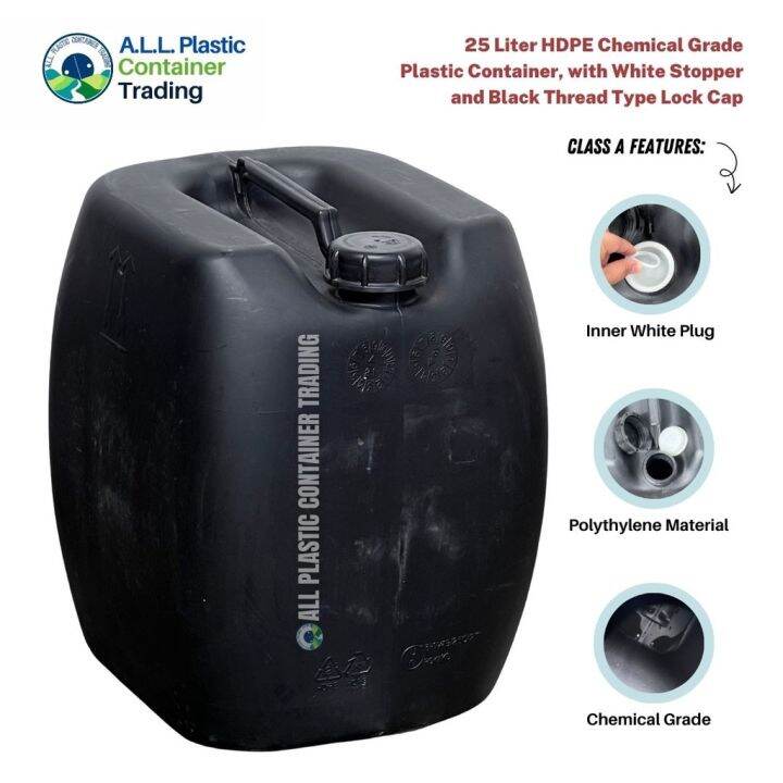 25 Liter HDPE Black Chemical Grade Plastic Container with White Stopper ...