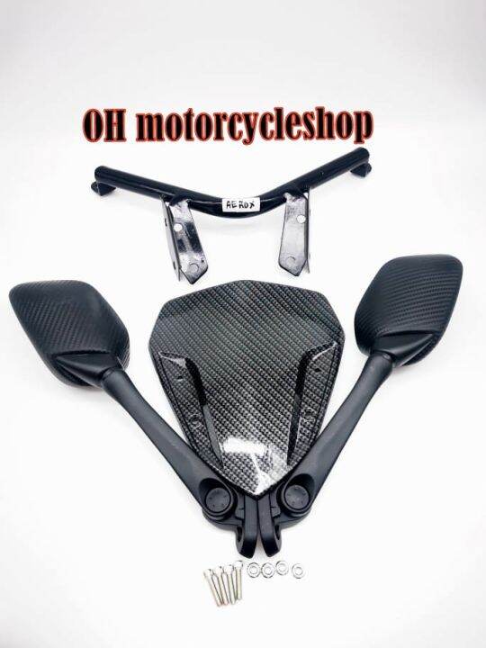 Carbon Visor + Side mirror + visor bracket with bolts ( 4 in 1 ) for ...