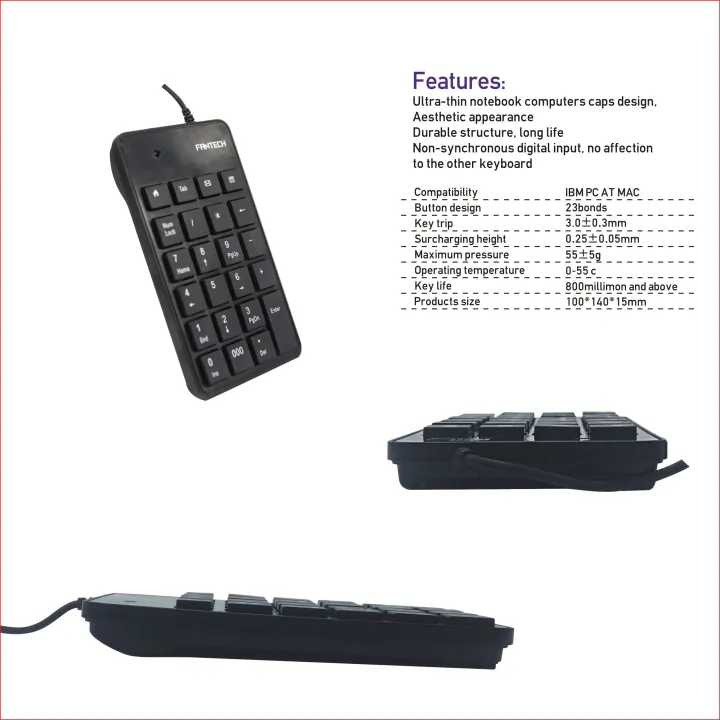 Fantech FTK-801 USB Numeric Keypad With 23 Keys Black | Lazada PH