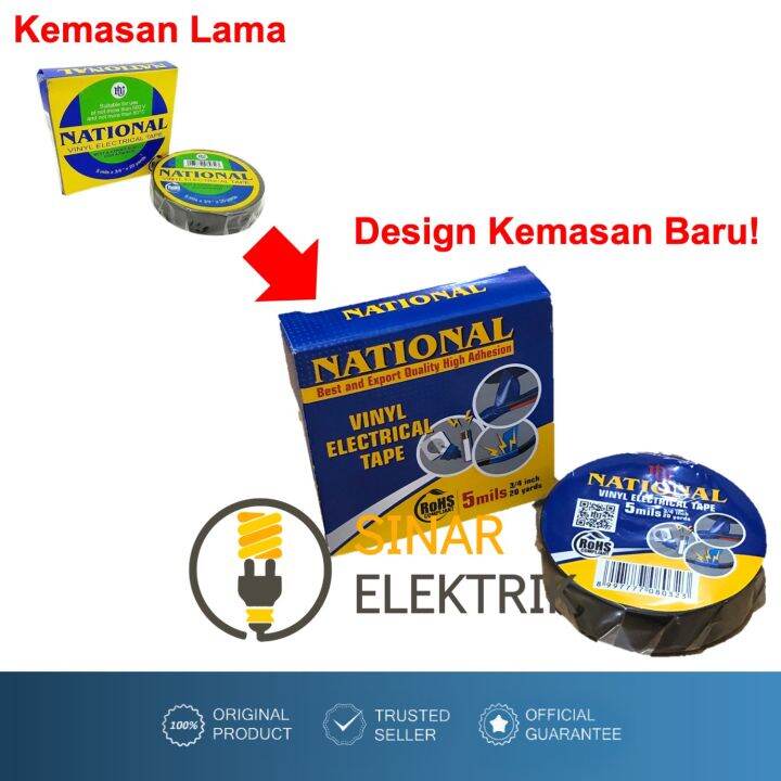 NATIONAL Isolasi Listrik Hitam Besar 20 Yard - Vinly Electrical Tape ...