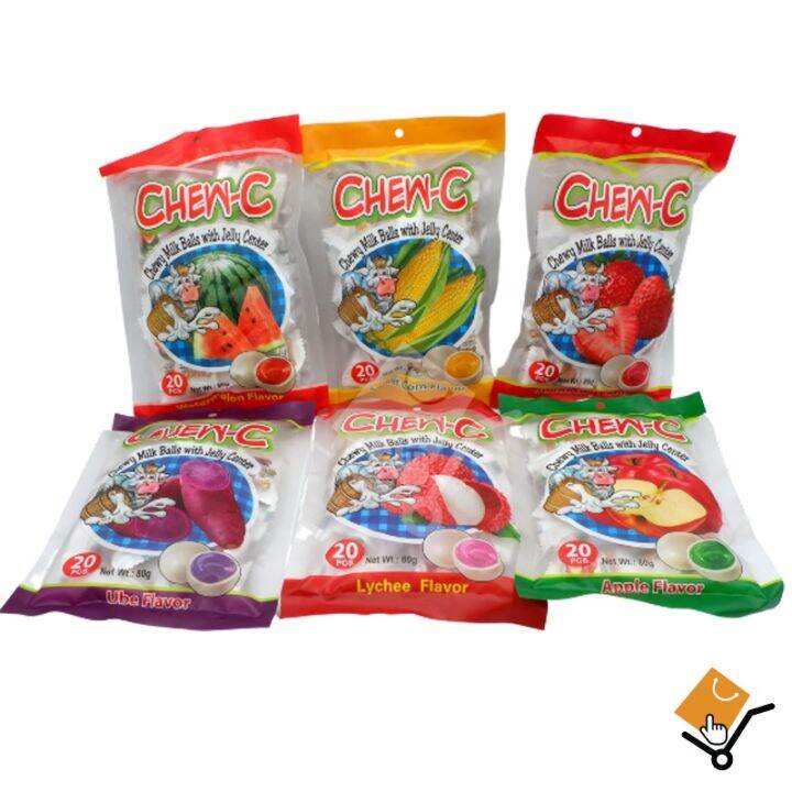 ☁Chew-C Chewy Milk Balls With Jelly Center 20pcs Per Pack 80g Set Of 3♟ ...