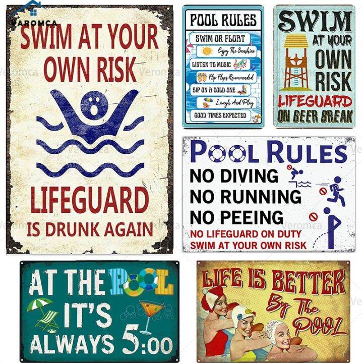 2023 Warning Swimming Pool Slogan Advertising Plate Sign Metal Posters ...