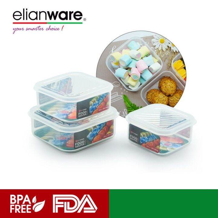 Elianware Square Food Keeper Transparent Food Conner Bekas Makanan Kuih ...