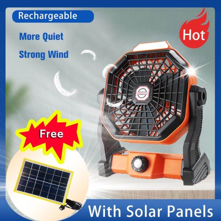 2 IN 1 Camping Fan with Light Rechargeable with Solar panels Portable ...