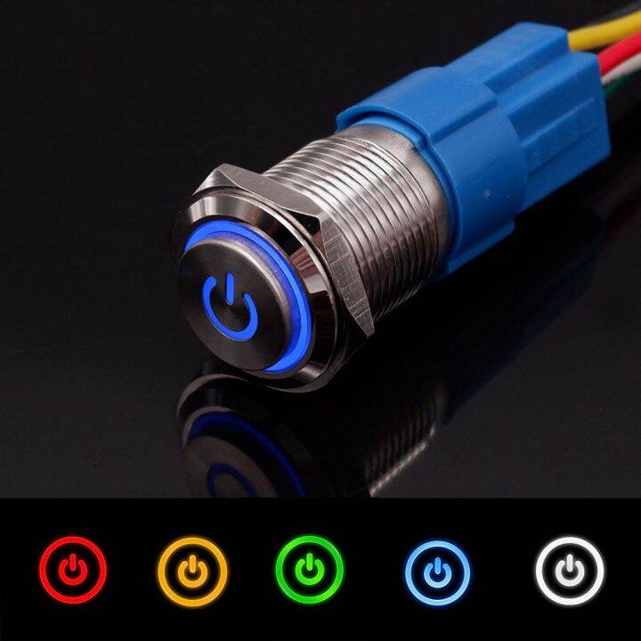 16mm Switch Button Turn On Off Power LED Lights PC AUTO Start Stop ...