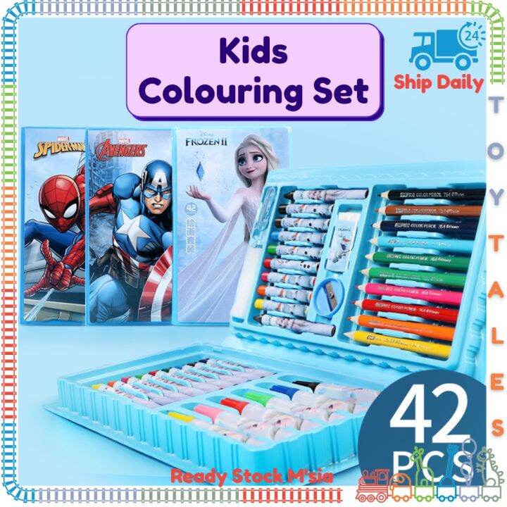 Kids Colouring Set [ 42pcs Stationery Box ] 🍭Children Colour Pencil Oil ...