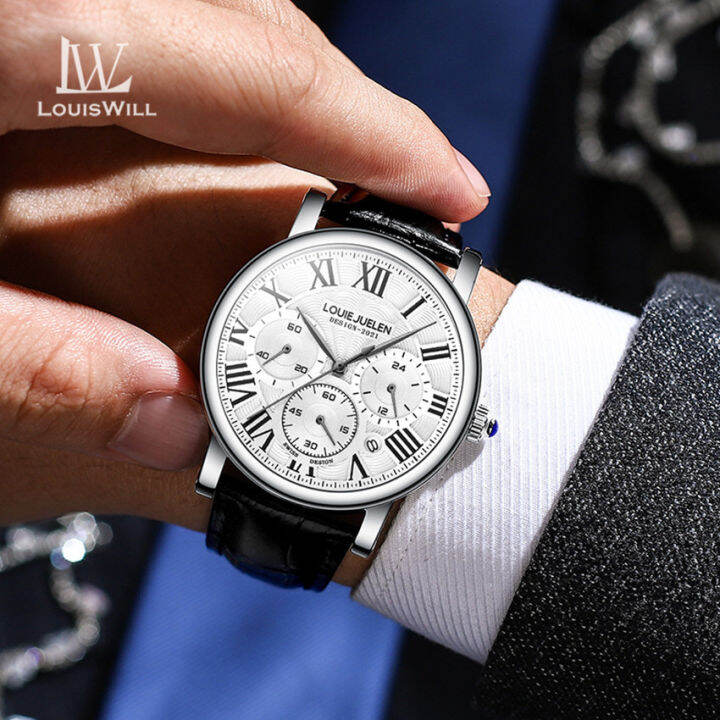 LouisWill Men's Quartz Watch With Genuine Leather Watch Strap True ...