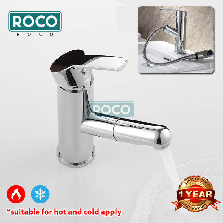 ROCO Extendable Round Head Water Sink Tap Pull Out Nozzle Faucet With ...
