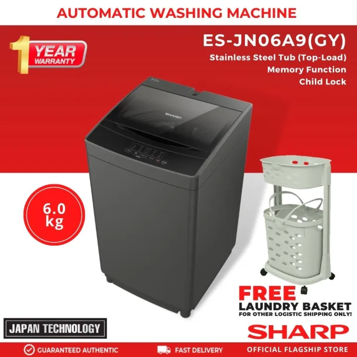 【Local Stock】 Sharp ES-JN06A9(GY) 6.0 Kg. Fully Automatic Top Load ...