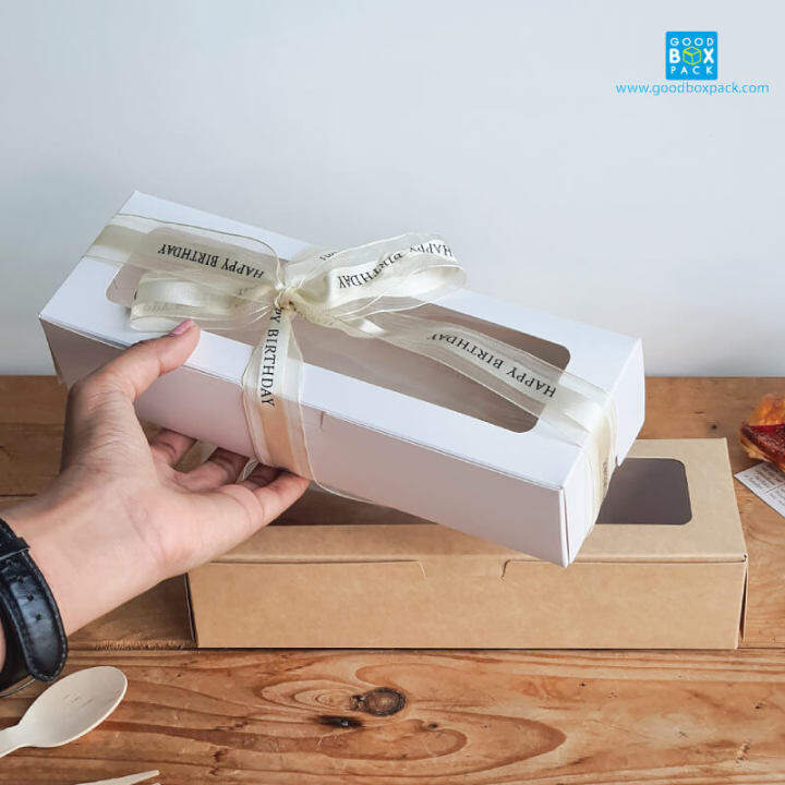 Goodboxpack(20ใบ/แพ็ค)กล่องคุกกี้ยาว กล่องกระดาษ กล่องเบเกอรี่ กล่องขนม กล่องมีหน้าต่าง กล่องทรง ...