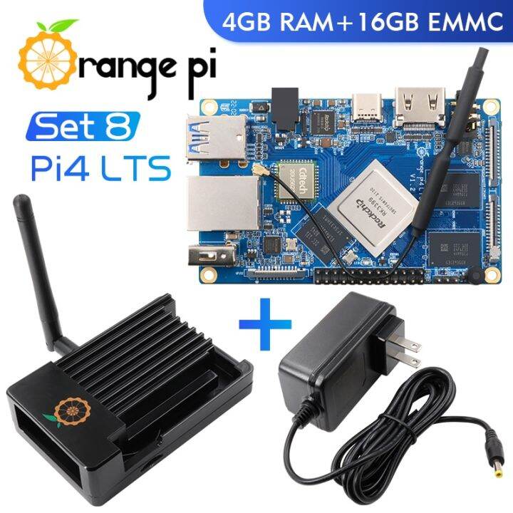 Orange Pi 4 LTS 4G16G+Metal Shell (Antenna)+DC 5V4A Power Supply, RK3399 Mini PC Computer Tablet ...