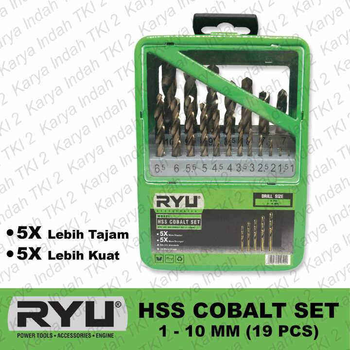 Mata Bor Cobalt Set 19 Pcs RYU HSS-Co 1-10 MM Drill Bit Besi Baja ...