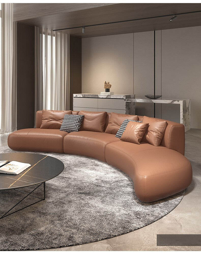 TATA HOME Nordic Leather Sofa โซฟาตัวยู Curved โซฟาสีครีม Minimalist ...