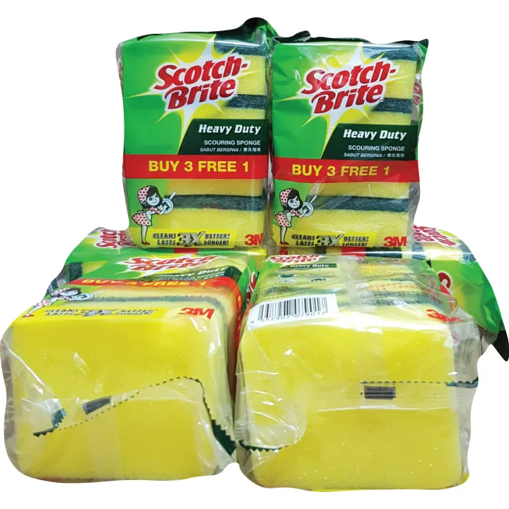 3M Scotch Brite Scouring Sponge (4s) Span Basuh Cuci Pinggan Mangkuk ...