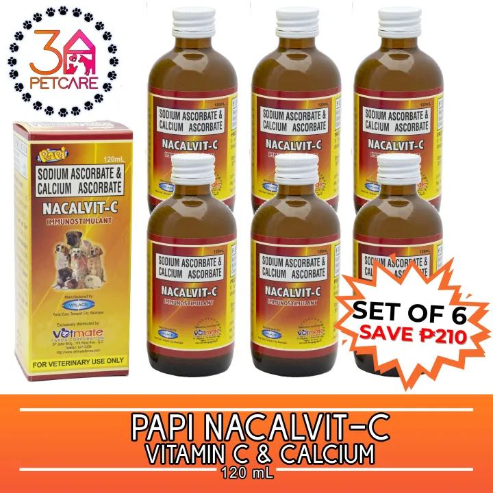 Papi NACALVIT-C Calcium and Vitamin C Supplement for Pets (120ml) [SET ...