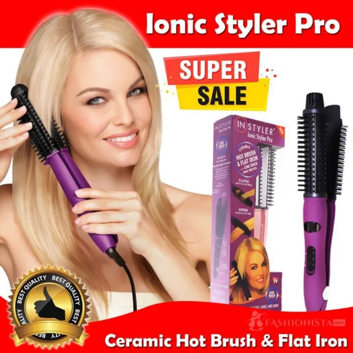 2 in 1 Hair Styler Pro Portable Hair Curling Brush Instyler Ionic ...