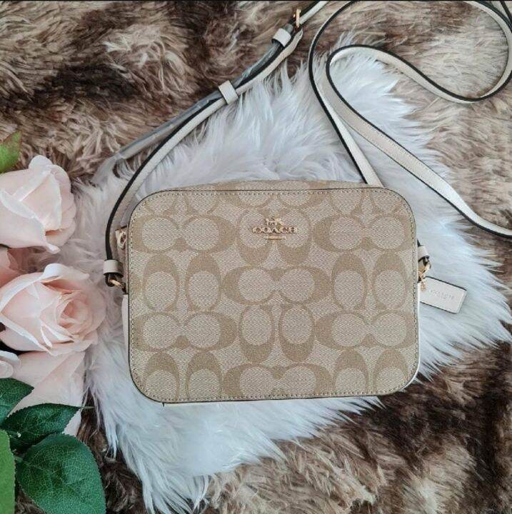 Coach 91677 Mini Zip Camera Bag in Light Khaki Signature Coated Canvas ...