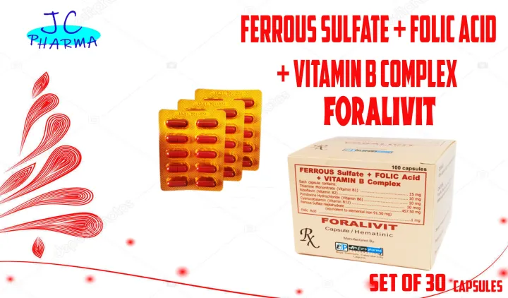 Authentic Ferrous Sulfate + Folic Acid + Vitamin B Complex Foralivit ...