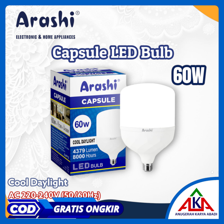 Bohlam Lampu LED Arashi Capsule 60W / 60 Watt Cahaya Putih Terang | Lazada Indonesia
