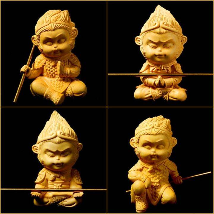 Wooden Fire Monkey King Statue Solid Wood Carving Sun Wukong Chinese ...