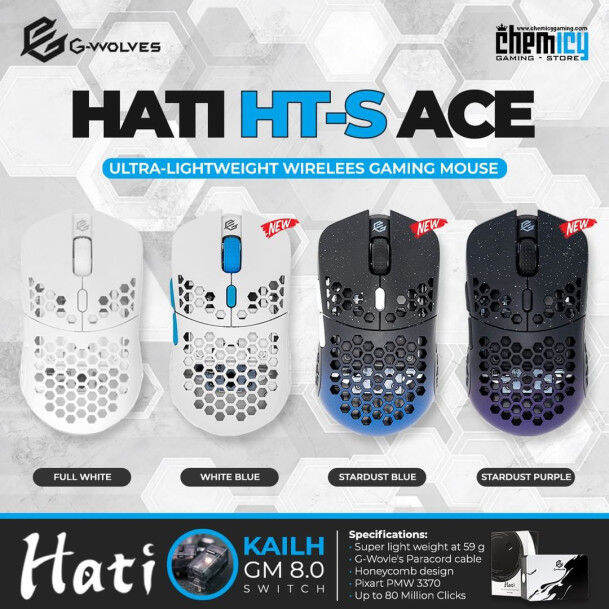 G-Wolves Hati HT-S Ace Wireless White Ultra Lightweight Gaming Mouse ...