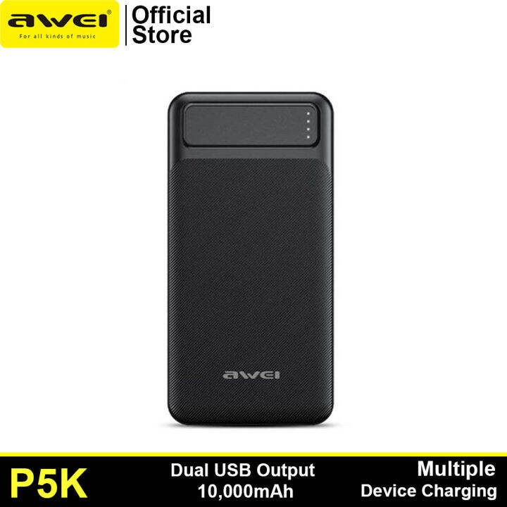Awei P5K 10,000mAh Dual USB Port Powerbank Long Battery Life Fast ...