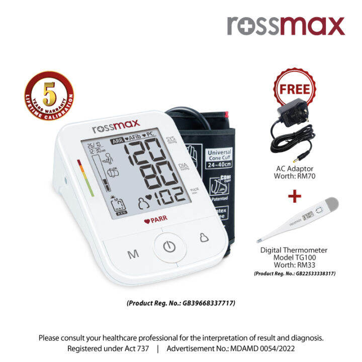ROSSMAX PARR Automatic Blood Pressure Monitor Model X5 + FREE (TG100 ...