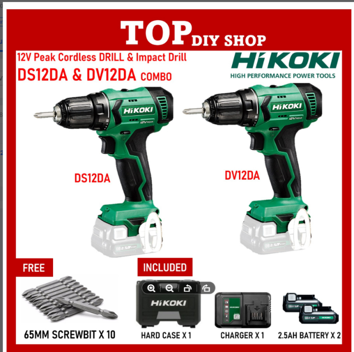 HIKOKI DV12DA (12V CORDLESS IMPACT DRILL) + DS12DA (12V CORDLESS DRILL ) | Lazada