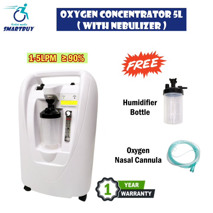 Oxygen Concentrator 5L + Humidifier Bottle + Nasal Cannula | Lazada