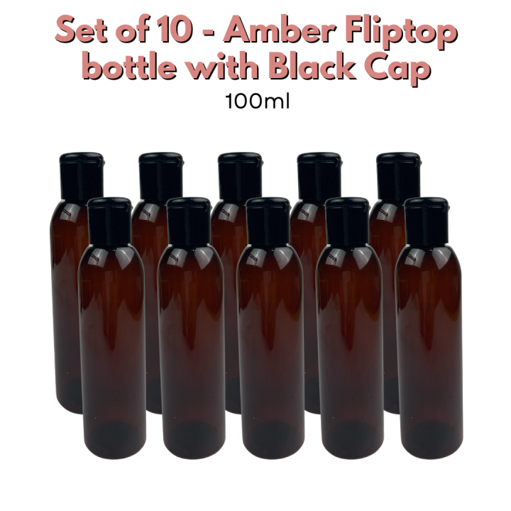 1pc/10pc/50pc/100pcs - 100ml Amber Bottle Plastic Flip Cap Bottles with Black Flip Top Cap Empty ...