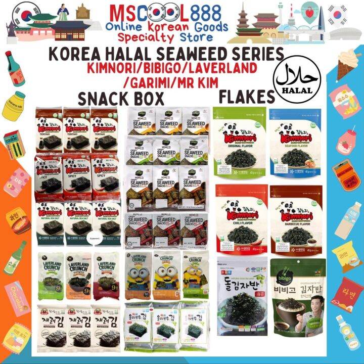 Korea Halal Seaweed Box / Flakes Kimnori KCK Bibigo Laverland Minion ...