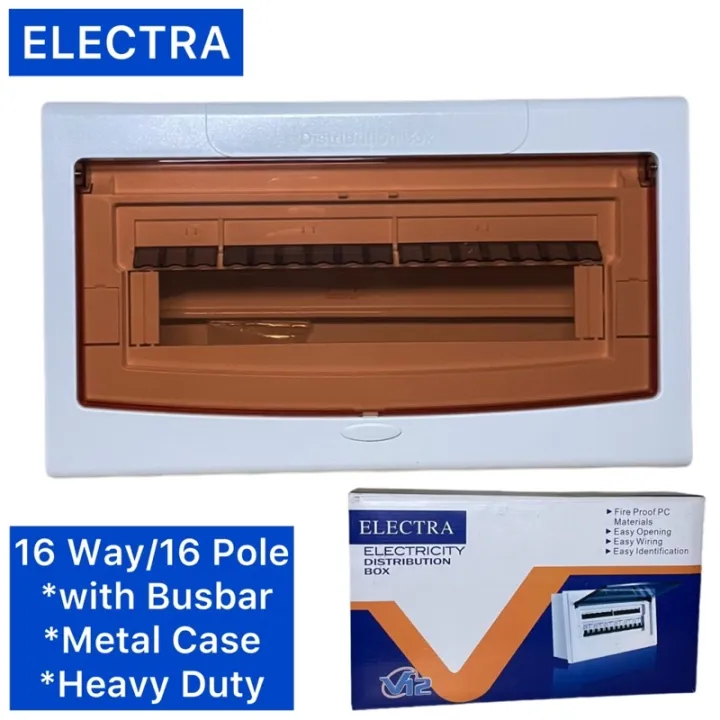 Electra 16 Way 16 Pole MCB Distribution Panel Box Metal Back Case Flush ...