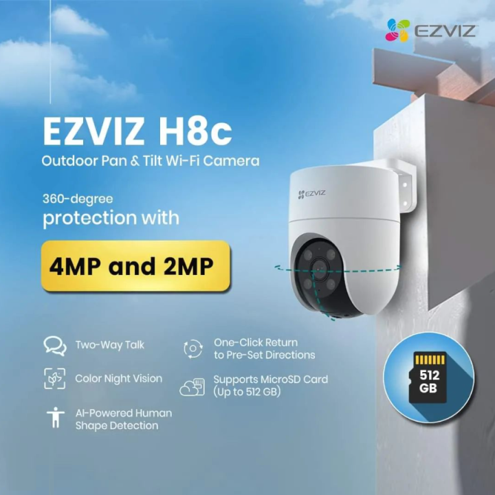 Ezviz H8C 2K+ 4MP Outdoor/Indoor 360 Pan/Tilt Smart Color Night Vision ...