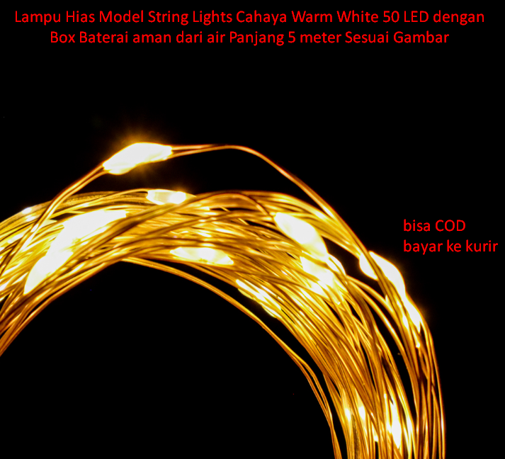 Lampu Hias Model String Lights Cahaya Warm White 50 LED dengan Box ...