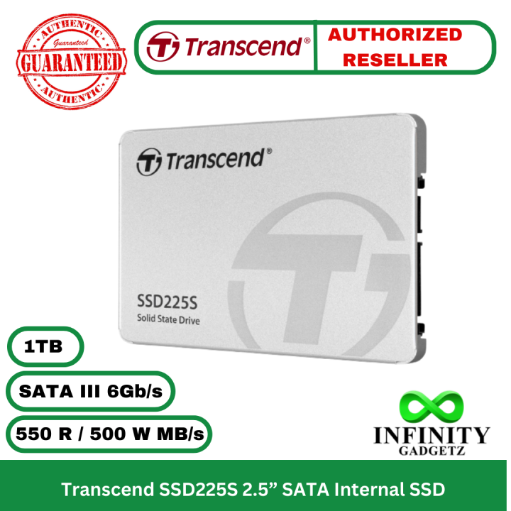 1TB Transcend SSD225S 2.5” SATA Internal Solid State Drive SATA III 6Gb ...