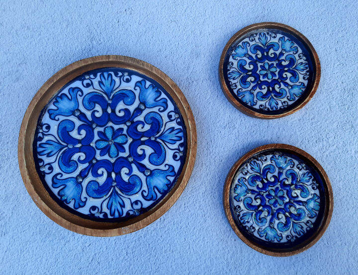 Pintadas Toulouse Set - Hand Painted Pitcher and Glass Coasters (1set ...