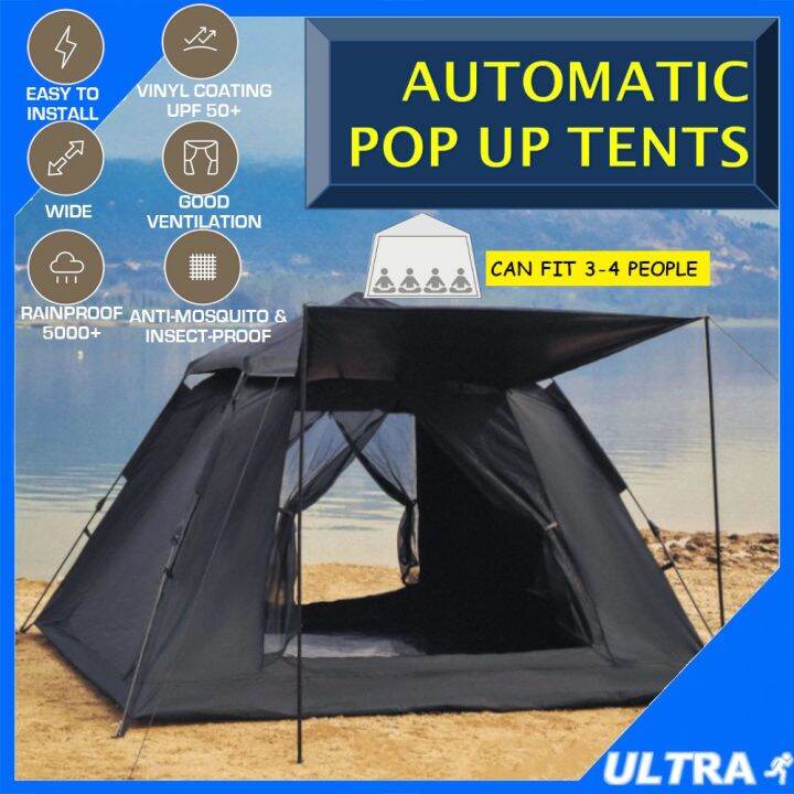 Automatic Pop Up Tent Large Family 2 Door UV Awning Easy Open Camping ...