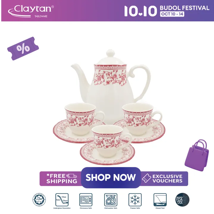 Claytan Aster Pink 14 PCS Ceramic Tea Set | Lead Safe and Microwave Safe | Lazada PH
