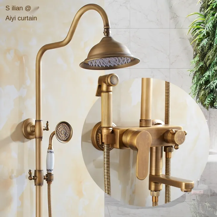 All copper antique shower set European bathroom pressurized rain shower ...