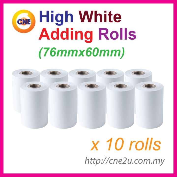 High White Paper Roll 76mm x 70mm x 12mm Adding Roll / Cash Register ...