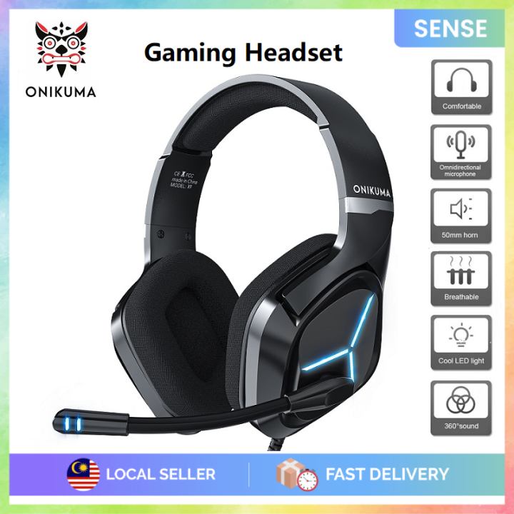 SENSE ONIKUMA Gaming Headset Cool LED Light with Mic and Noise ...
