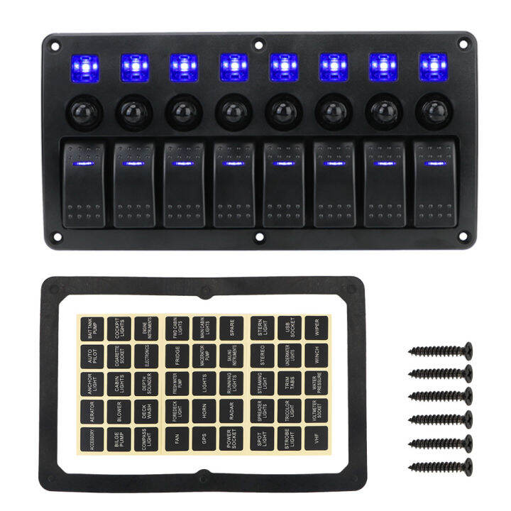 Waterproof Rocker Switch Panel 8 Gang LED Switch Panel Circuit Breakers ...