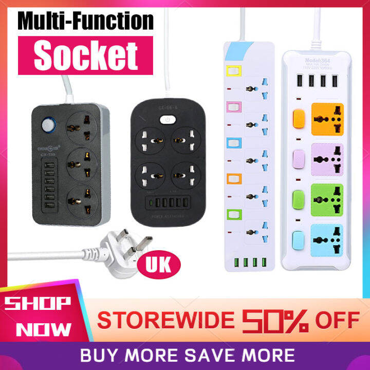 Power Strip 3 Universal power socket with 6 USB Ports 2500w and 2m UK ...