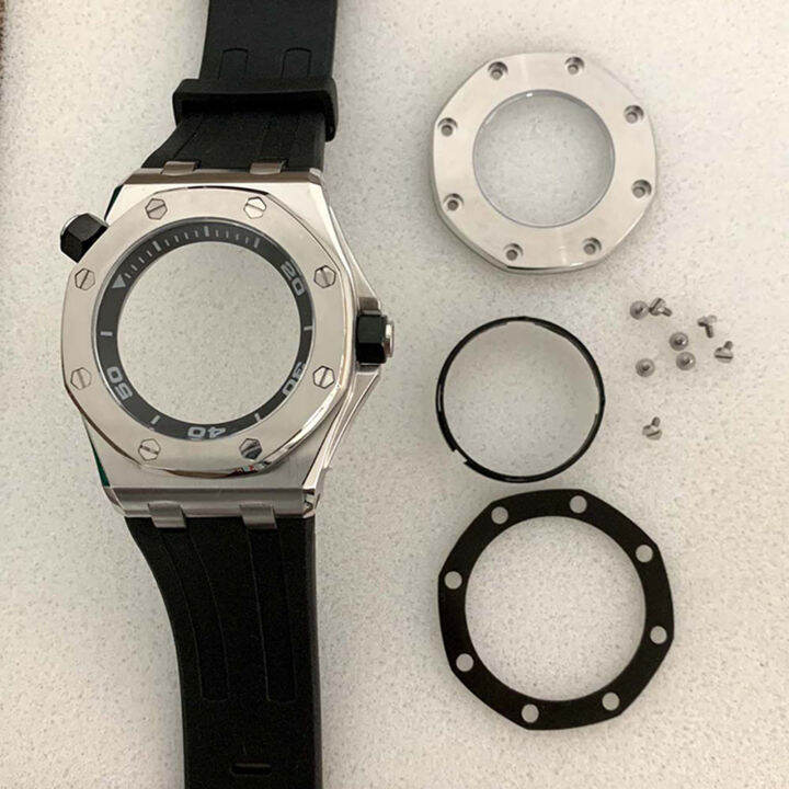 42MM Stainless Steel Case with Rubber Strap + Black/White/Blue Watch ...
