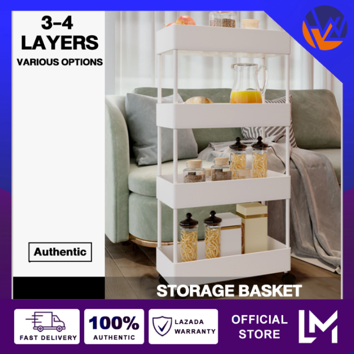 HLW 4 Layer Moving Rack Kitchen Storage Shelf Wall Cabinets Home ...